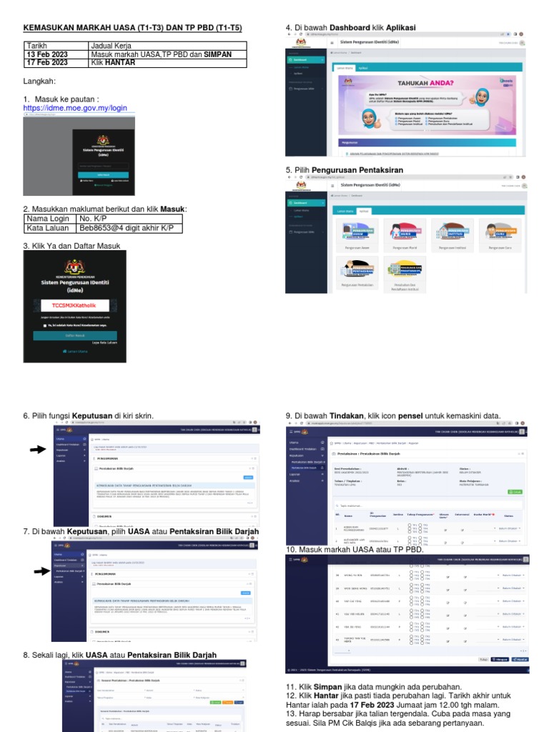 Arahan Kemasukan Markah UASA TP PBD CHS 2023-1 | PDF