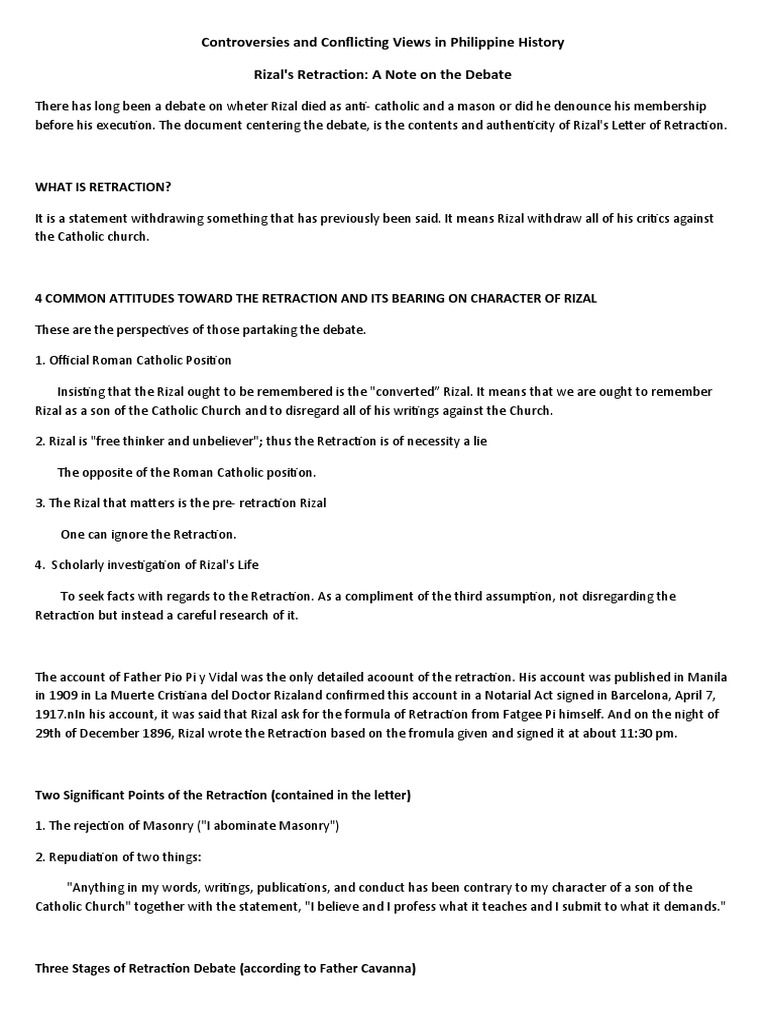 G2 - Retraction of Rizal | PDF