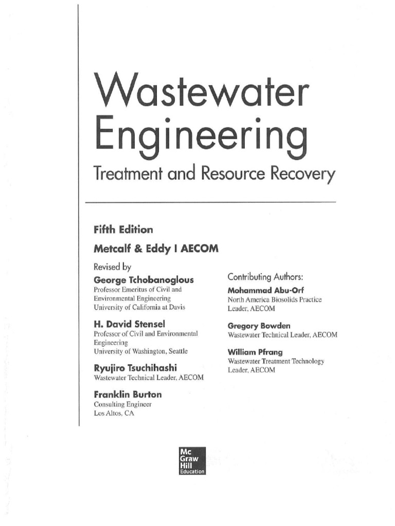 Wastewater Engineering - Treatment and Resource Recovery Book | PDF