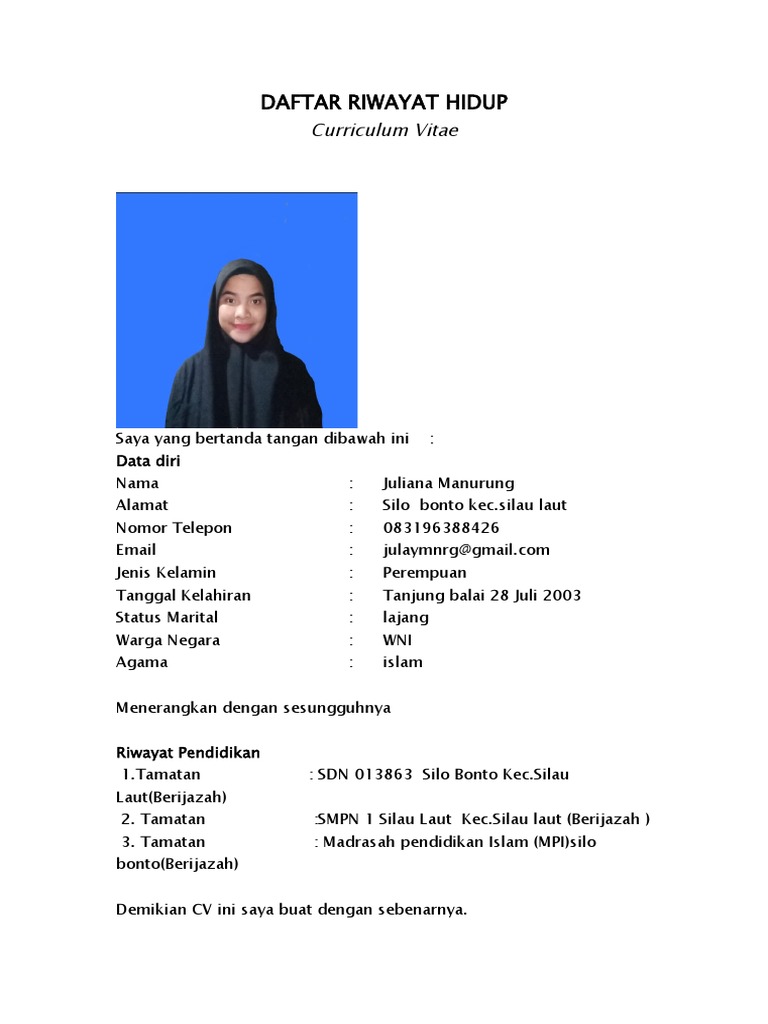 Template Daftar Riwayat Hidup (CV) | PDF