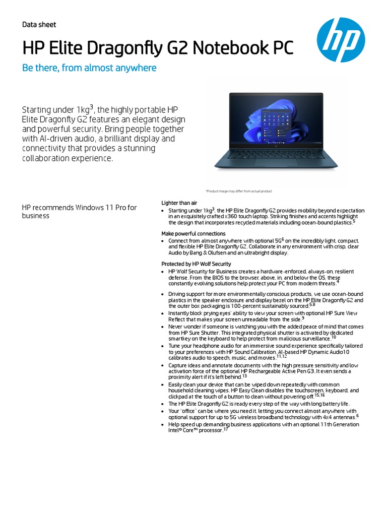 HP Dragonfly G2 Datasheet | PDF | Windows 10 | Microsoft Windows