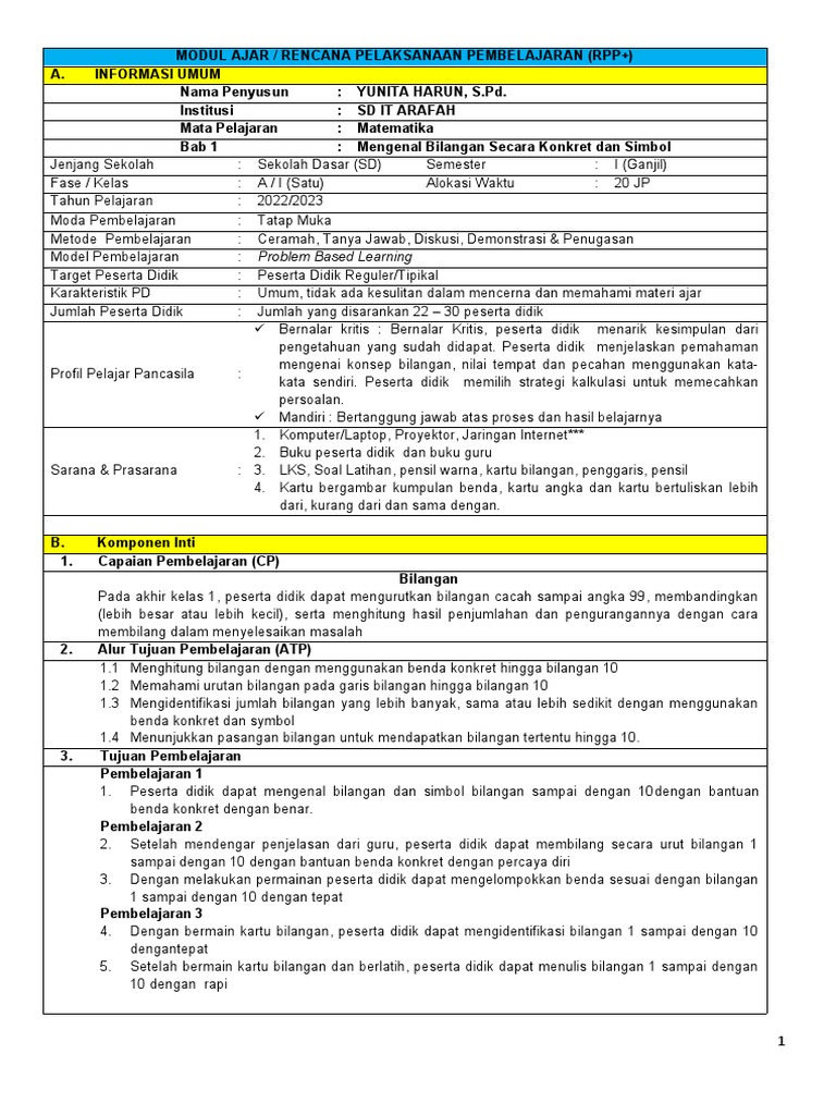 RPP MTK KLS I | PDF | Karier & Perkembangan | Seni & Disiplin Bahasa