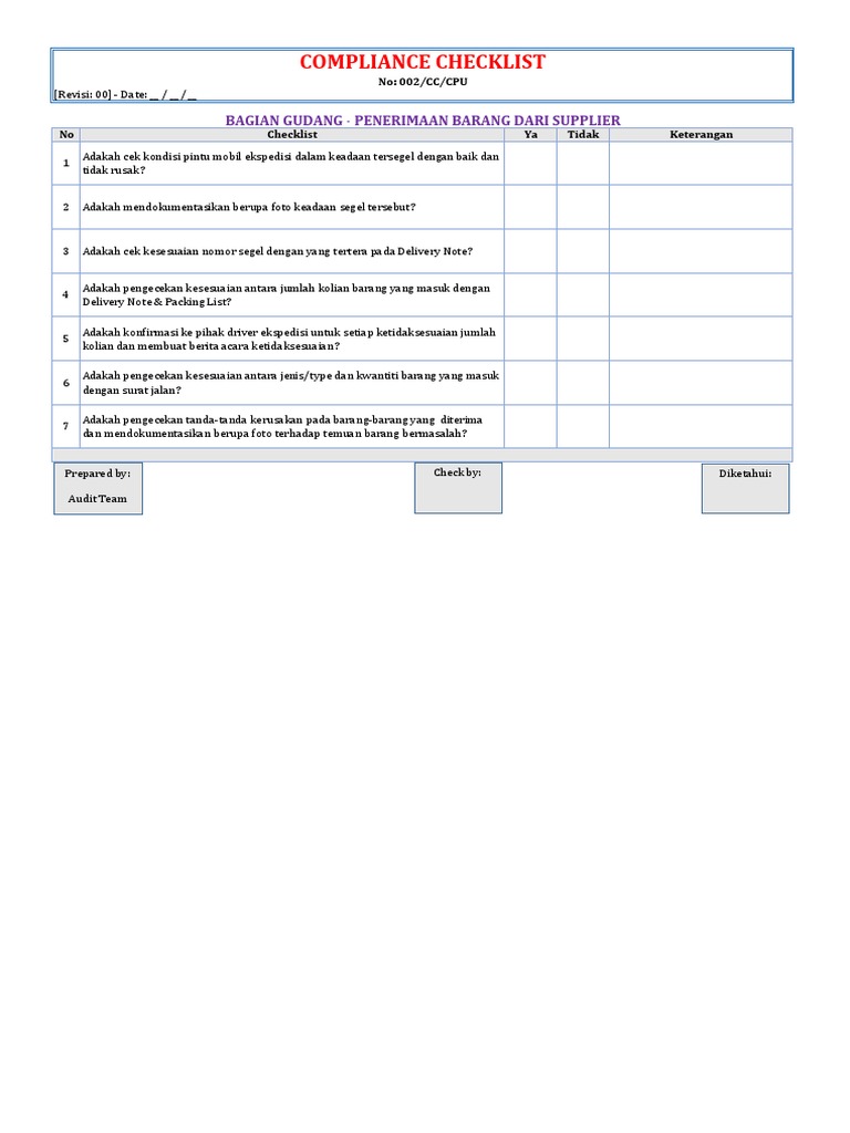 Compliance Checklist - Penerimaan Barang | PDF