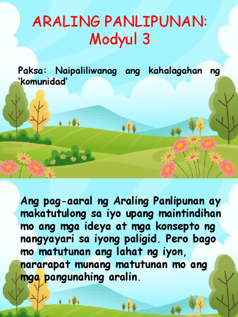 Q1 - ARPAN - MOD 3 - Naipaliliwanag Ang Kahalagahan NG Komunidad' | PDF