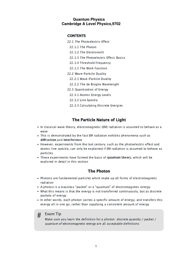 Quantum Physics (A2 - Cambridge) | PDF | Photoelectric Effect | Emission Spectrum