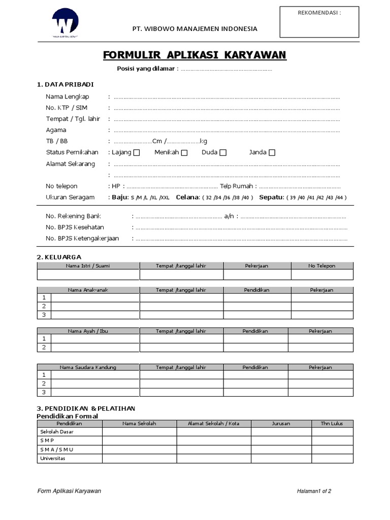 FM 01-PT-04, Formulir Aplikasi Karyawan | PDF