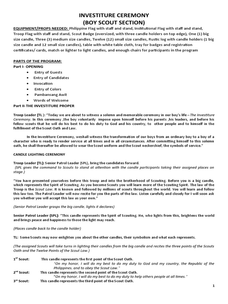 Boy Scout Investiture Guide | PDF | Scouting | Youth Movements