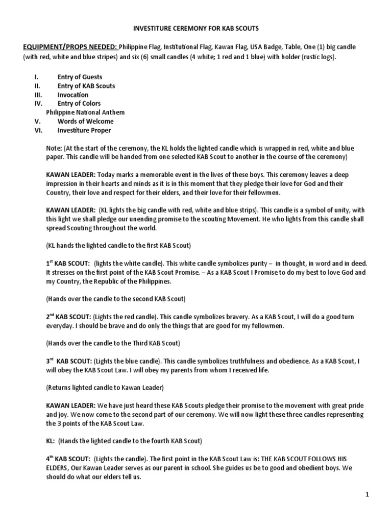 KAB Scout Investiture Ceremony Guide | PDF | Scouting