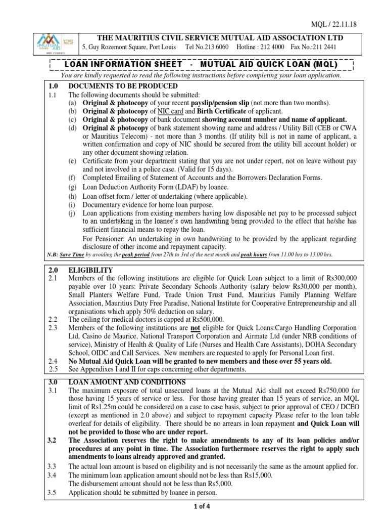Loan Information Sheet Mutual Aid Quick | PDF | Loans | Interest