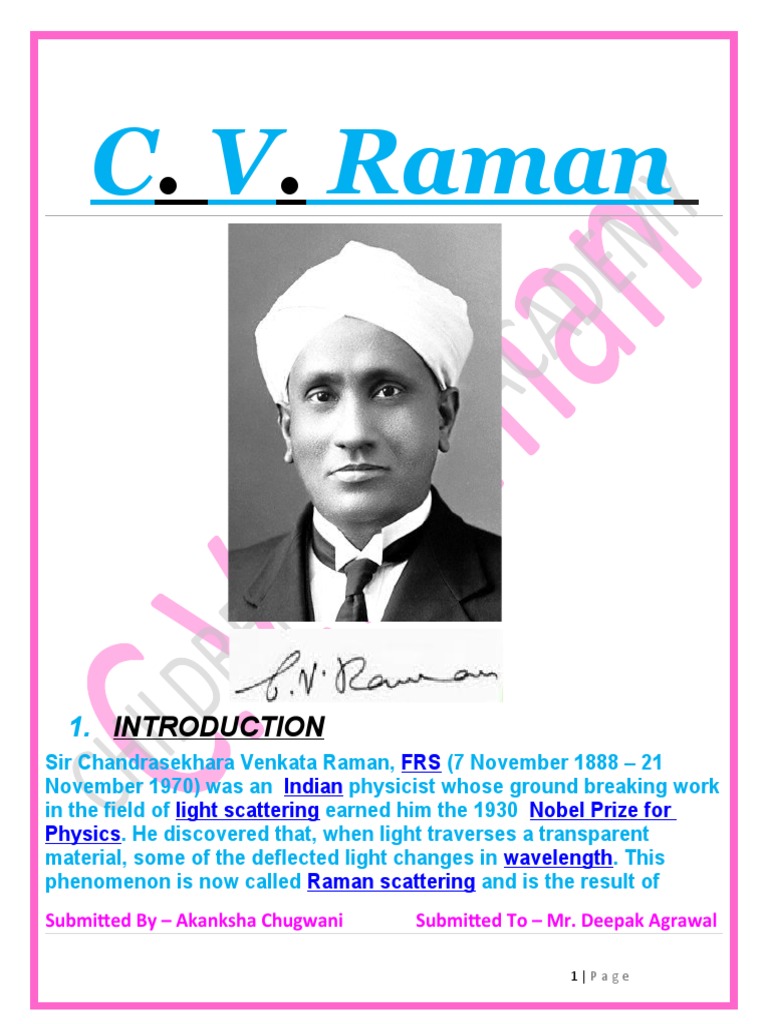 C V Raman: FRS Indian Light Scattering Nobel Prize For Physics ...