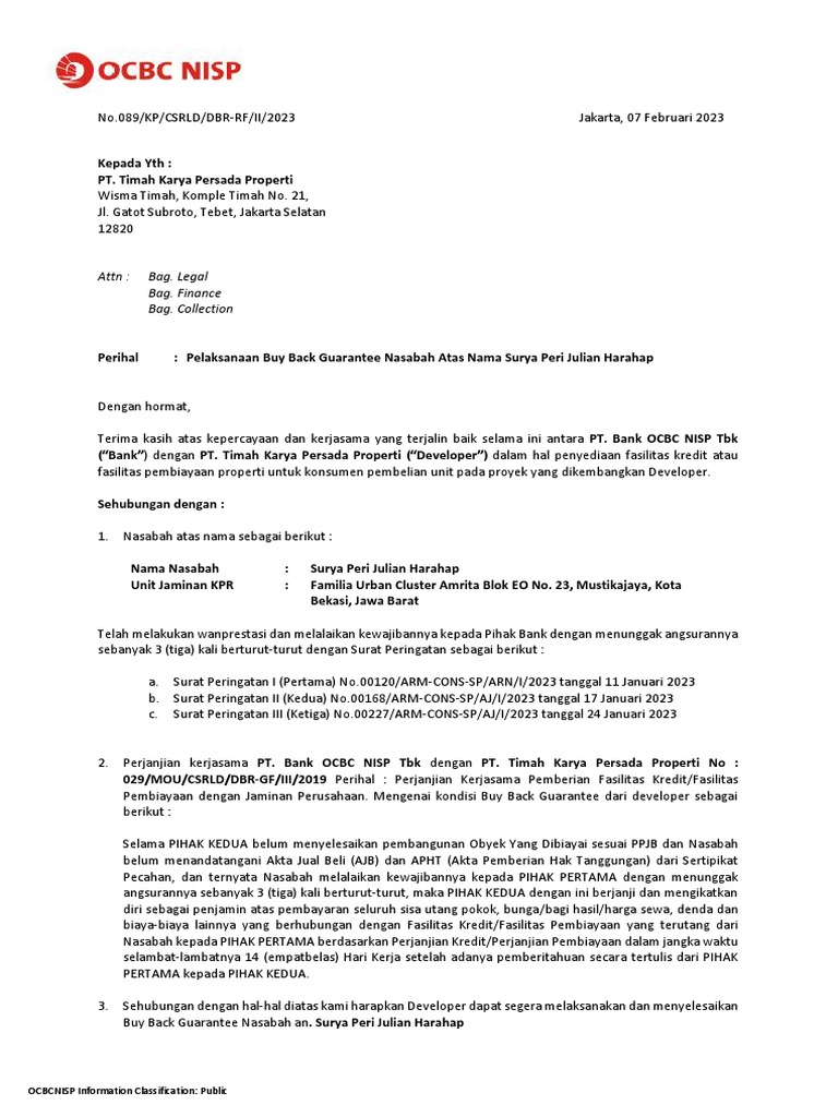 Surat BBG 1 - Surya Peri Julian Harahap - Familia Urban | PDF | Pengelolaan Keuangan & Uang | Hukum