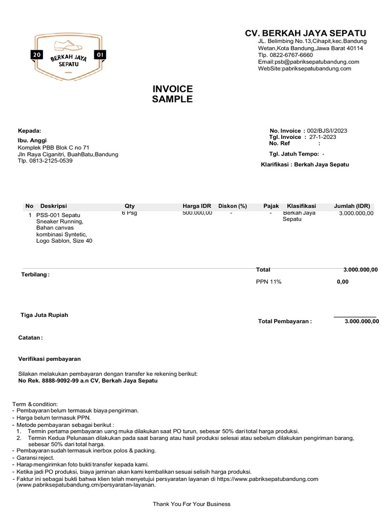 Invoice Sample Sepatu | PDF