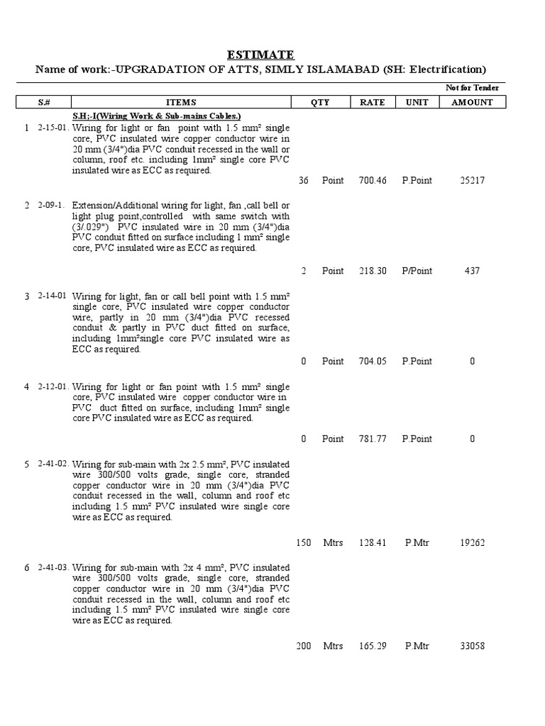 Reception Estimate | PDF | Electrical Wiring | Wire