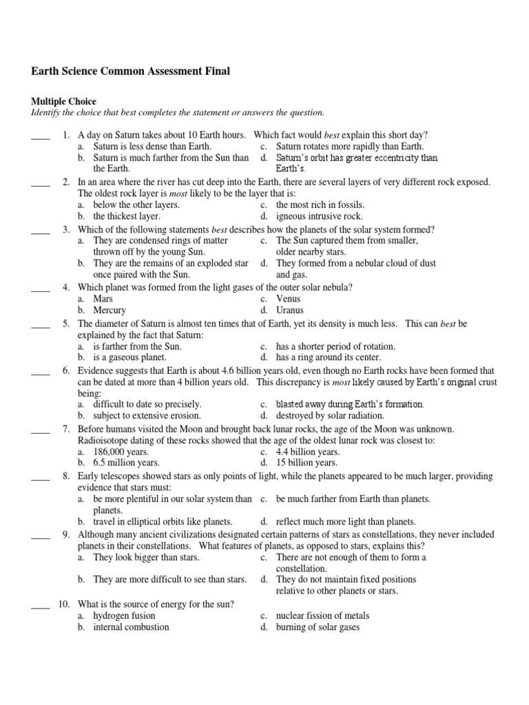Spring Final Earth Science | PDF | Earth | Stars
