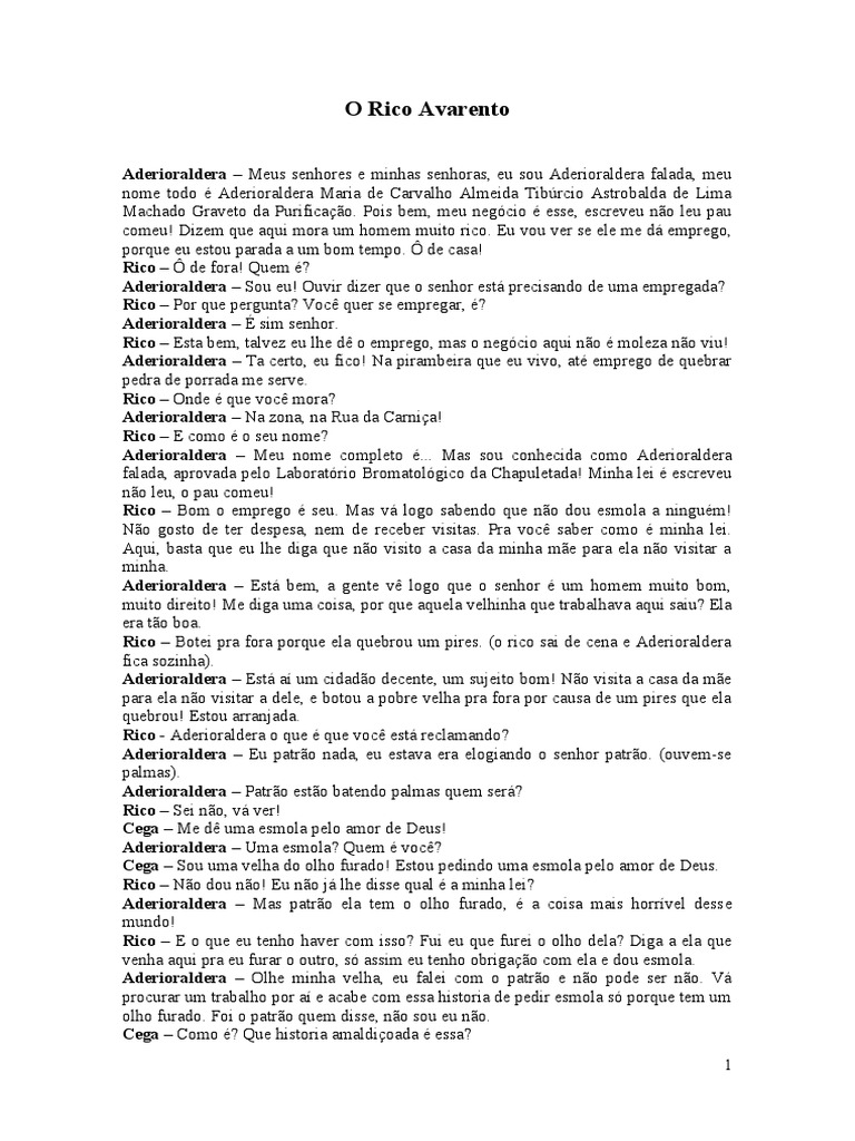 O Rico Avarento e as Consequências de suas Ações | PDF | Amor | Diabo