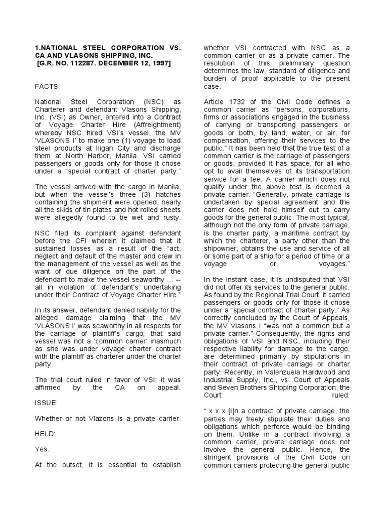 Transpo Set 2 Digested Cases | PDF | Cargo | Lawsuit