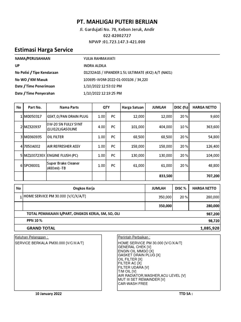 BSI-Work Order Estimation | PDF