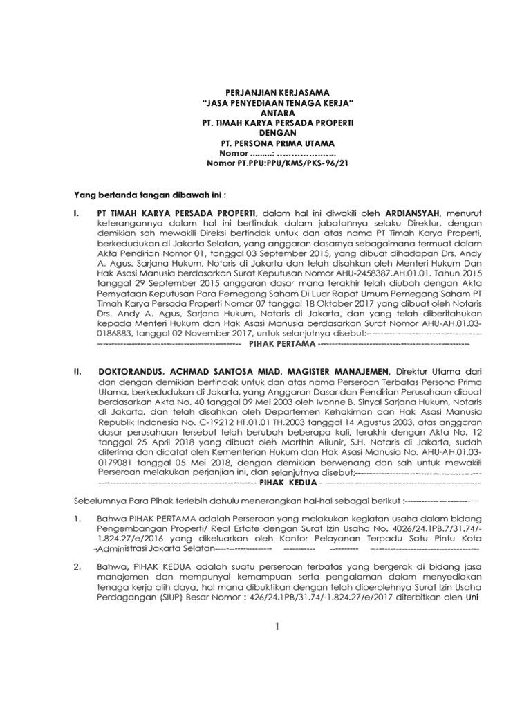 003-PENGAKHIRAN PERJANJIAN KERJASAMA JASA PENYEDIAAN TENAGA KERJA REV 1 | PDF