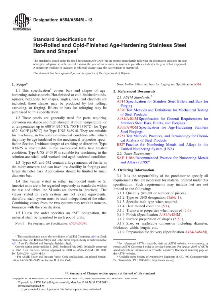 Astm A564 - A564m-13 - 17.4PH | PDF | Heat Treating | Stainless Steel