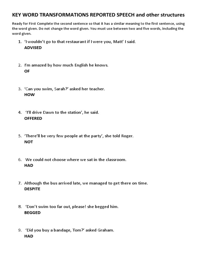 Reported Speech Key Transformations | PDF