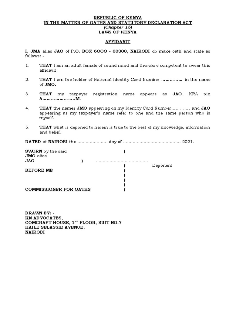 Affidavit of Names | PDF