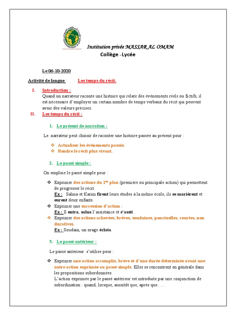 Les temps du récit et leurs valeurs | PDF | Linguistique | Grammaire