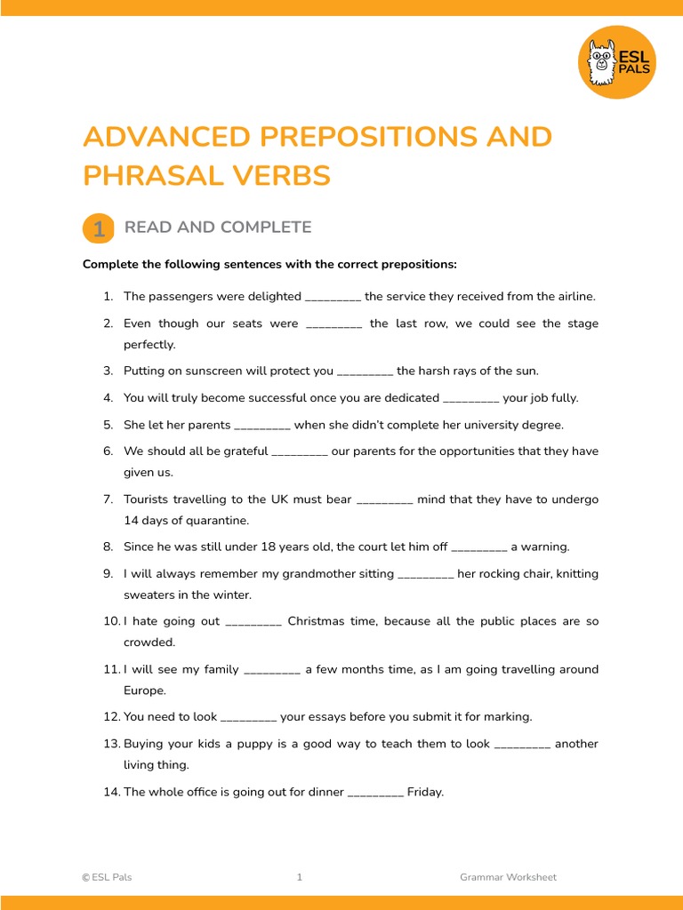 SV Advanced Prepositions | PDF