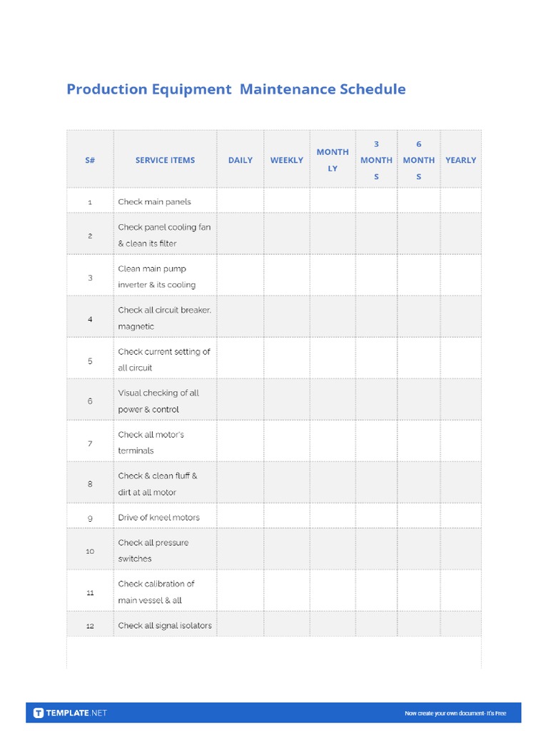Electrical Preventive Maintenance Schedule Template | PDF
