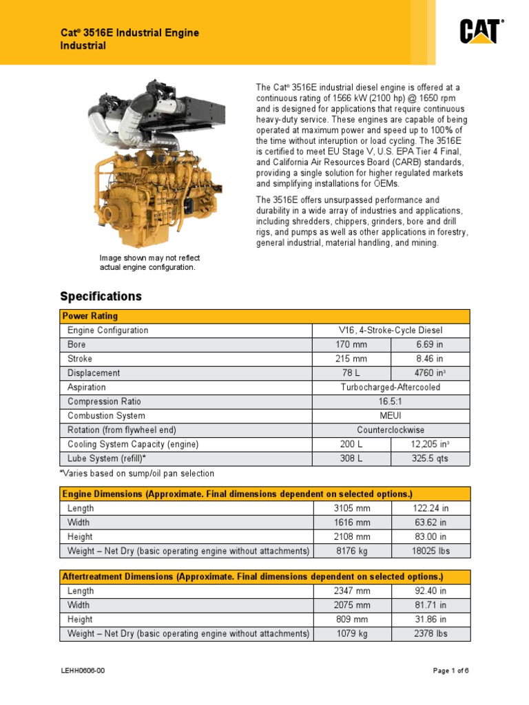 Cat 3516E Industriemotor | PDF | Horsepower | Diesel Engine
