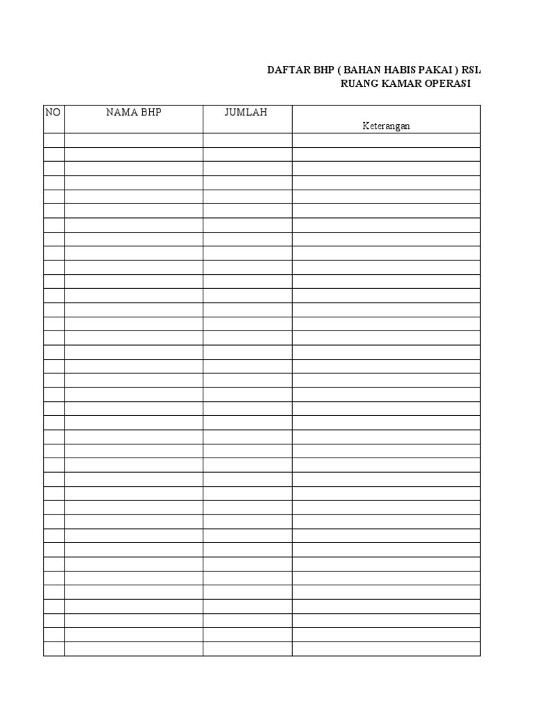 Daftar BHP Unit Rawat Jalan Poli Klinik Anak RSIA Selaras" [DOKUMEN ...