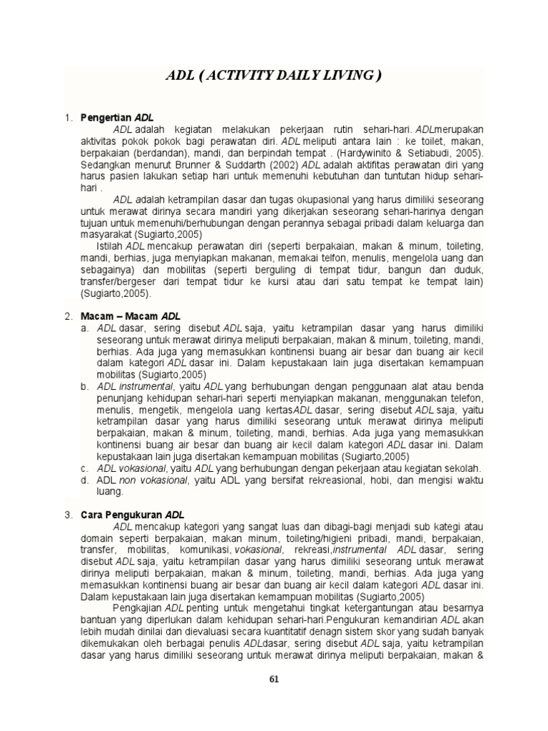 Pengertian dan Pengukuran ADL | PDF | Kesehatan Holistik