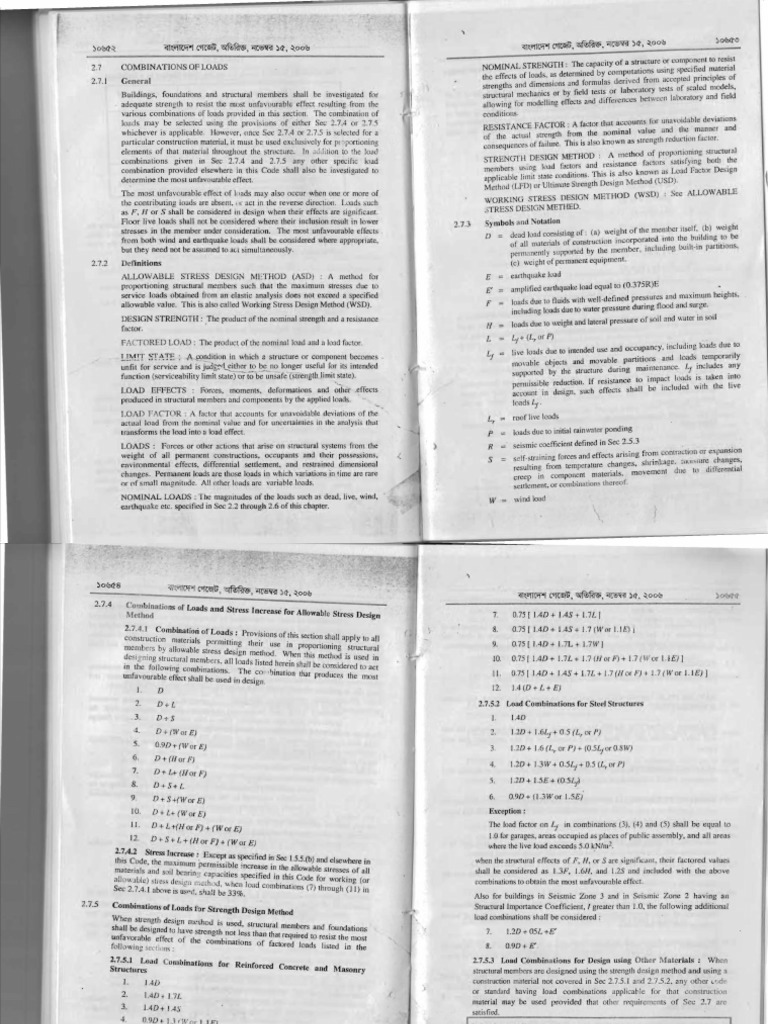 Load Combination - BNBC 2006 | PDF | Stress (Mechanics) | Structural Load