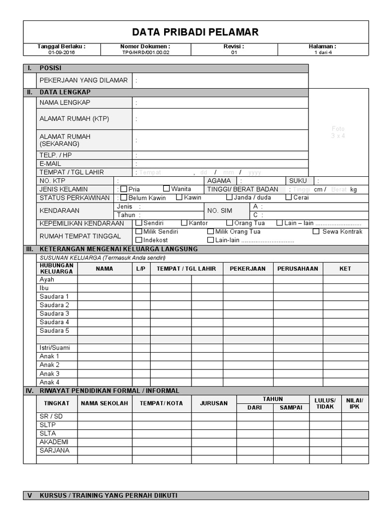 Form Data Pribadi Pelamar TPA | PDF Form Data Pribadi Pelamar TPA | PDF
