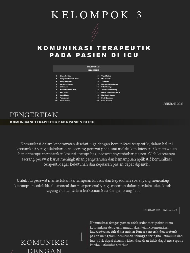 Kelompok 3 Komunikasi Terapeutik Pada Pasien ICU | PDF | Pengembangan Diri | Kesehatan Holistik