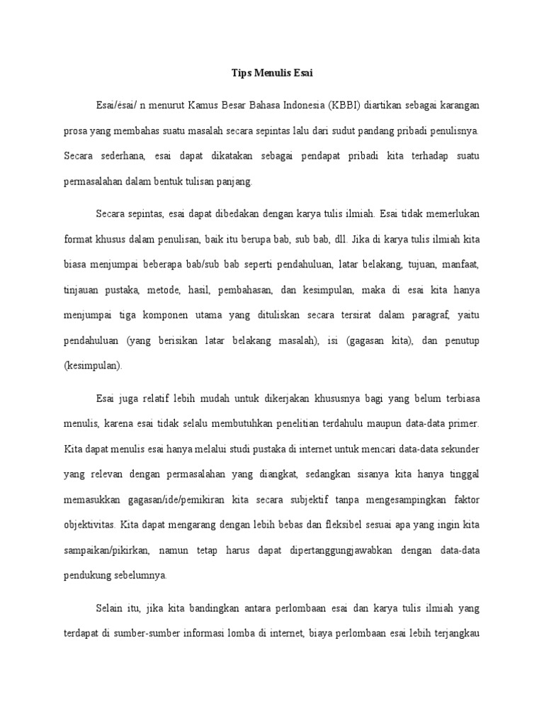 Essay Tips 1 Tips Menulis Esai Pdf