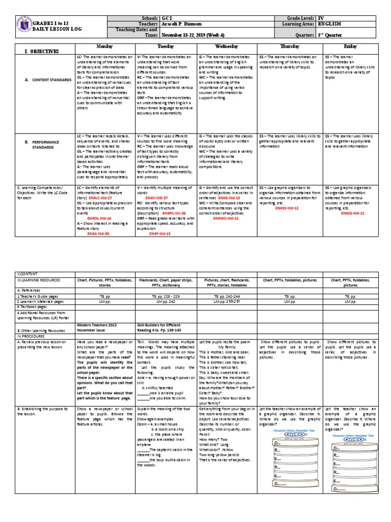 GCS English Lesson Plan | PDF | Learning | Noun