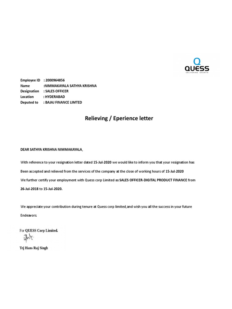 Relieving Letter Bajaj - 09252023022505 | PDF Relieving Letter Bajaj - 09252023022505 | PDF