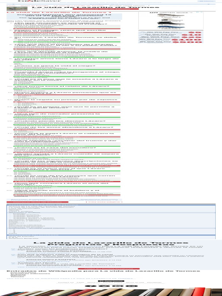 Sus Respuestas La Vida de Lazarillo de Tormes Examenes La Vida de ...