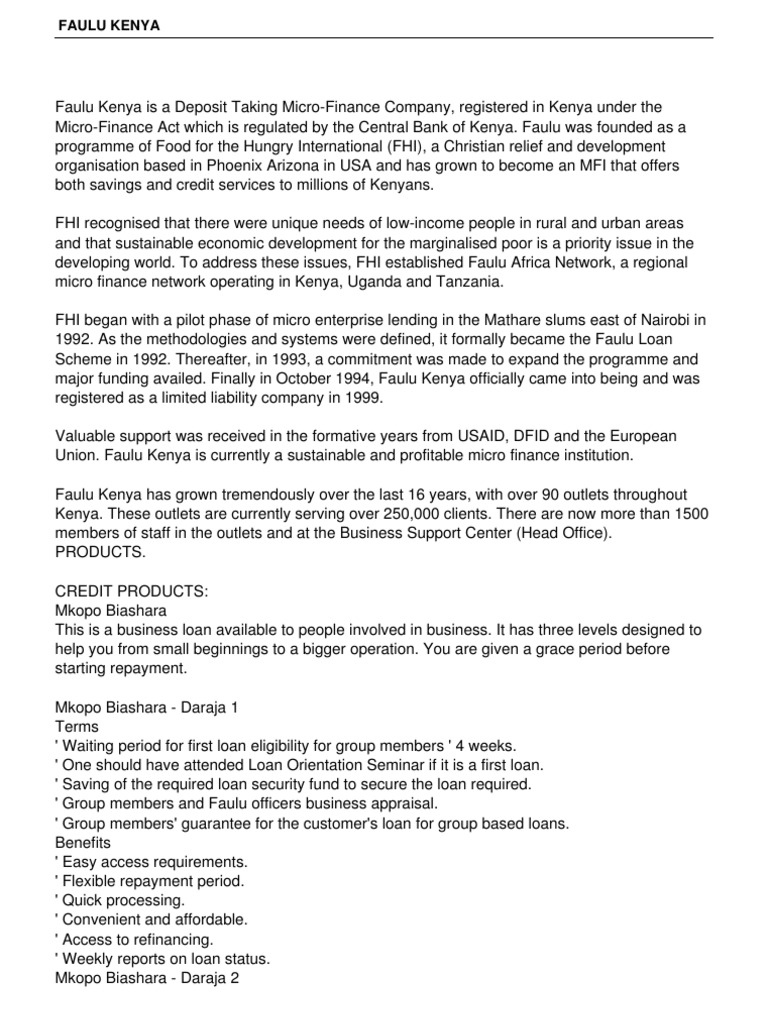 Faulu Kenya | PDF | Microfinance | Loans