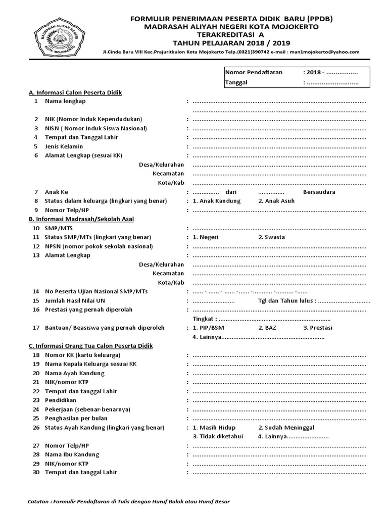 Formulir PPDB Madrasah Aliyah Mojokerto | PDF | Karier & Perkembangan ...