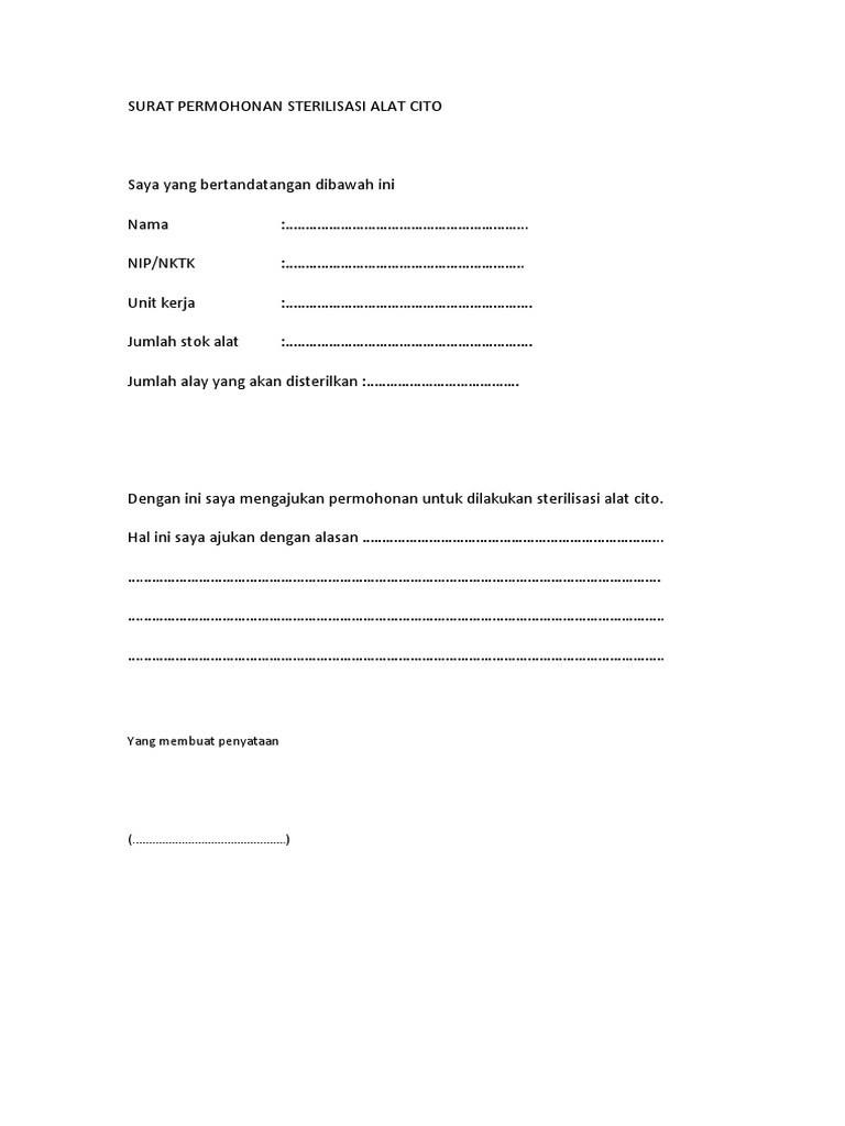 Surat Permohonan Sterilisasi Alat Cito | PDF