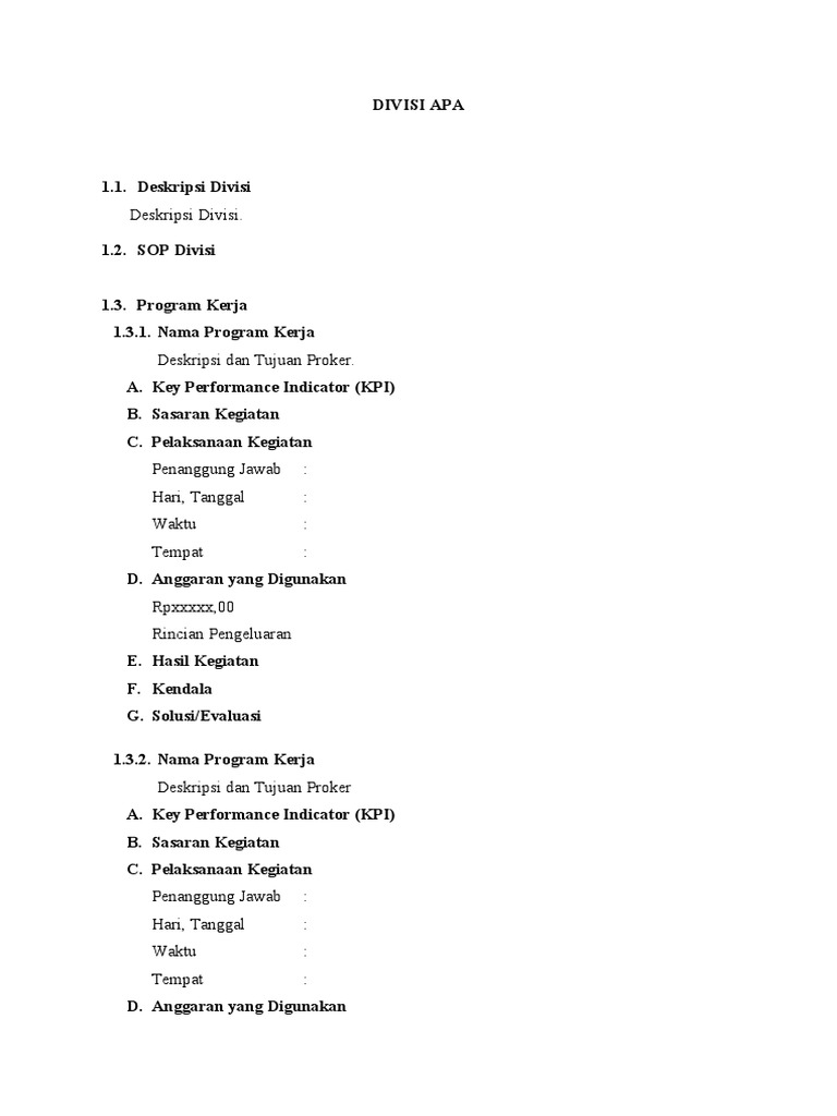 Format LPJ DIVISI TANPA TABEL | PDF