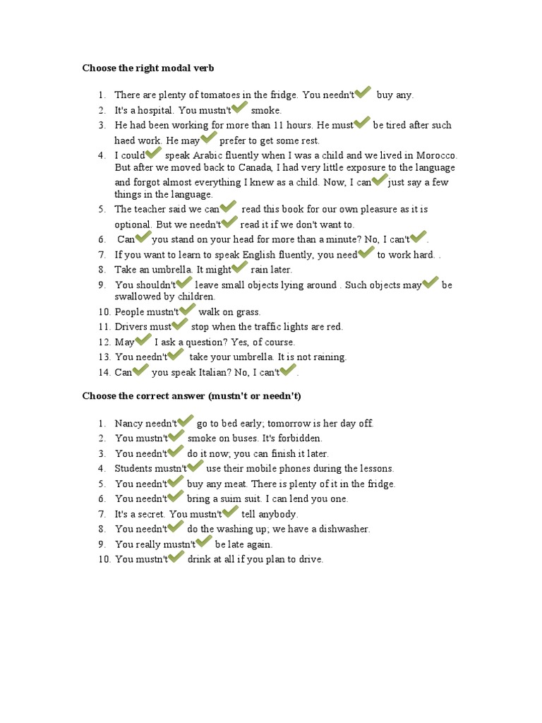 Modals Answers | PDF | Language Arts & Discipline