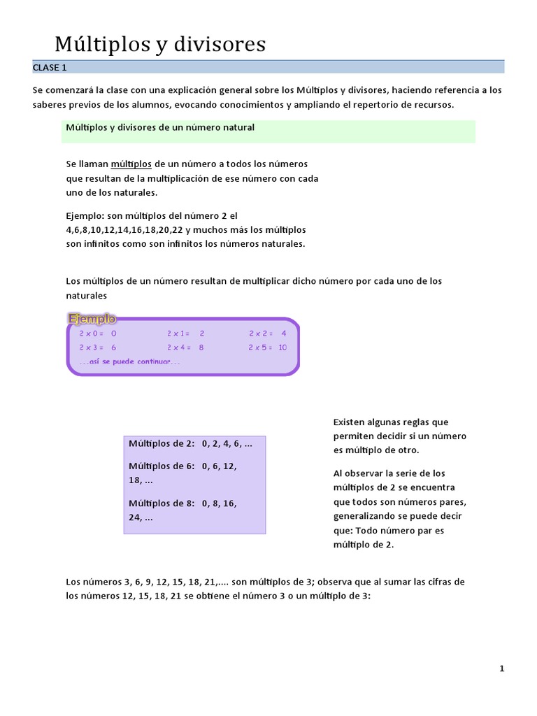 Múltiplos y Divisores: Actividades y Criterios | PDF | División ...