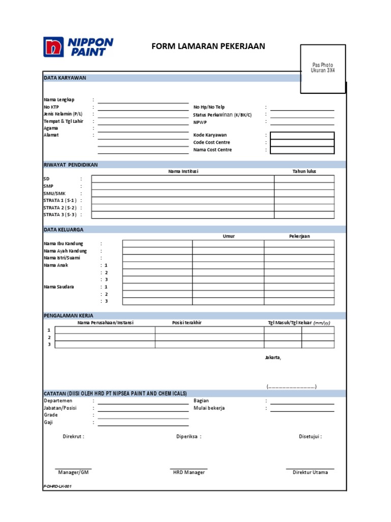 Form Lamaran Pekerjaan Npi | PDF