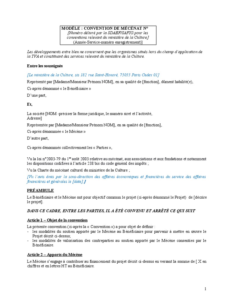 Modèle Convention Mécénat 2020 | PDF | Impôts | Virement bancaire