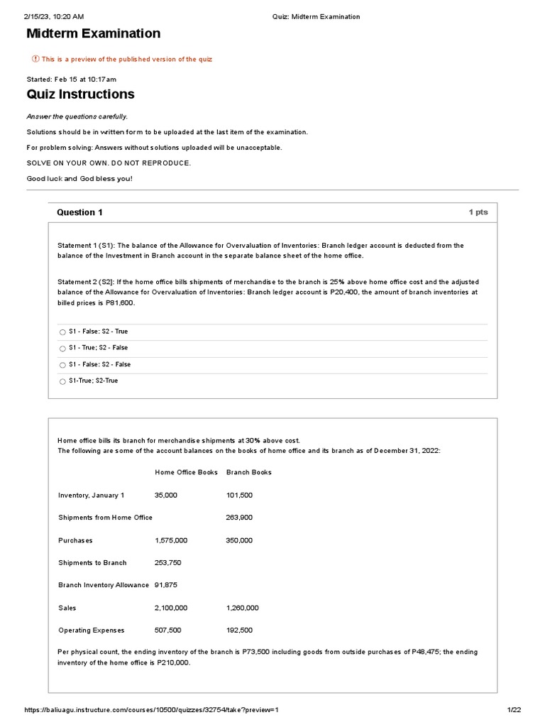 Quiz - Midterm Examination | PDF | Goodwill (Accounting) | Book Value