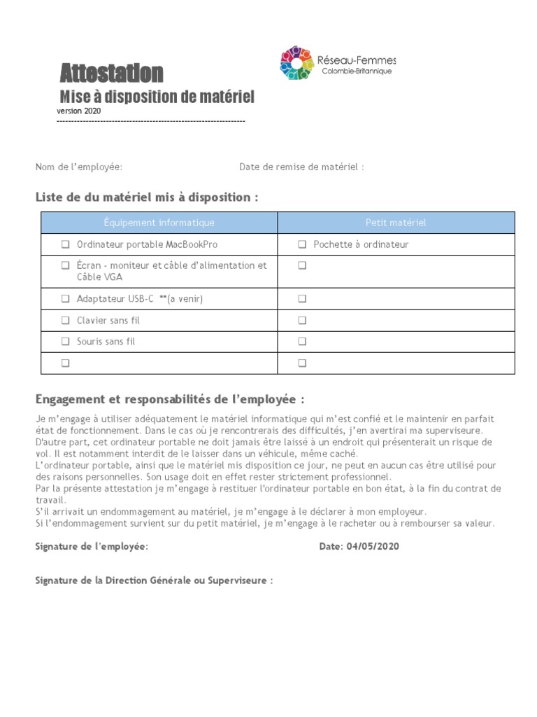 Attestation De Reception Matériel – KXBBAD