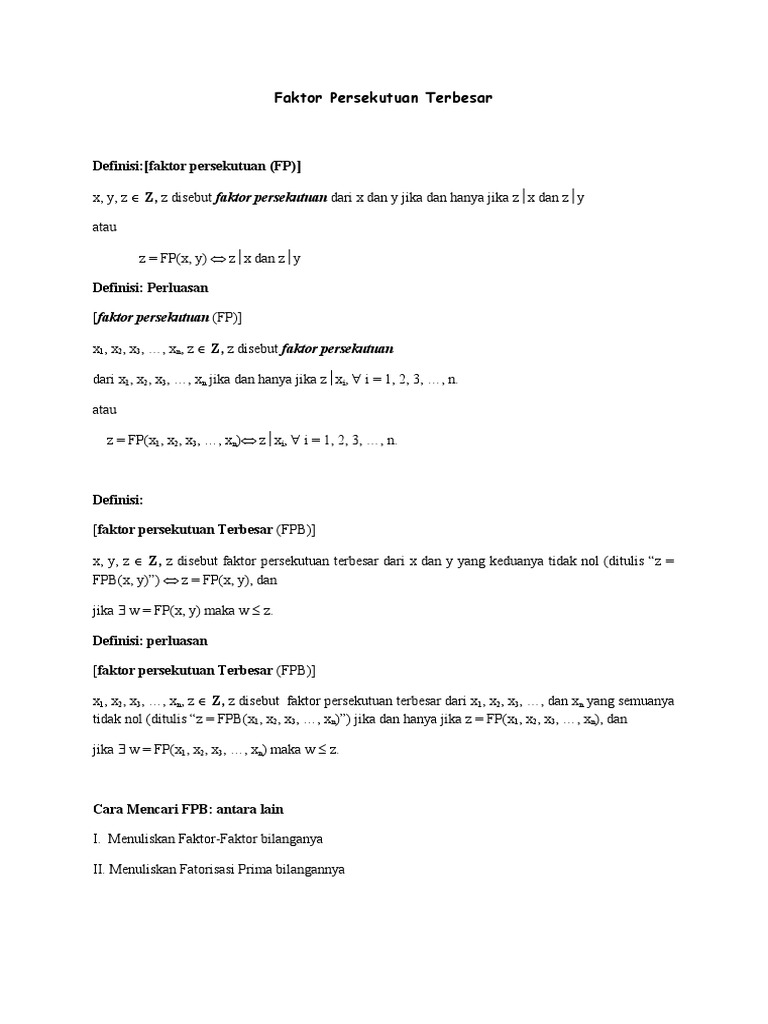 Faktor Persekutuan Terbesar (FPB) | PDF | Metode & Bahan Ajar | Sains ...