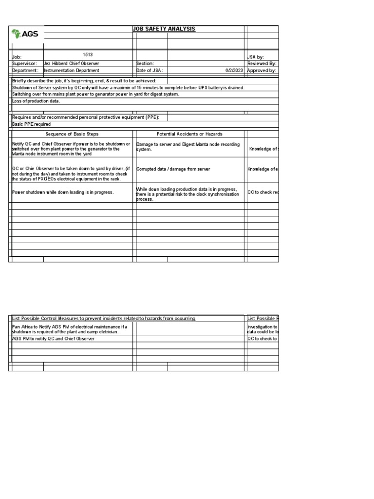 Server Shutdown Job Safety Analysis | PDF | Workplace | Working Conditions
